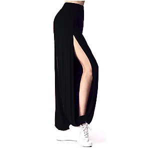 ARJOSA Women's Side Slit Harem Yoga Pants Split Wide Leg Lounge Beach Pants Pajama Bottoms (Medium, Black)