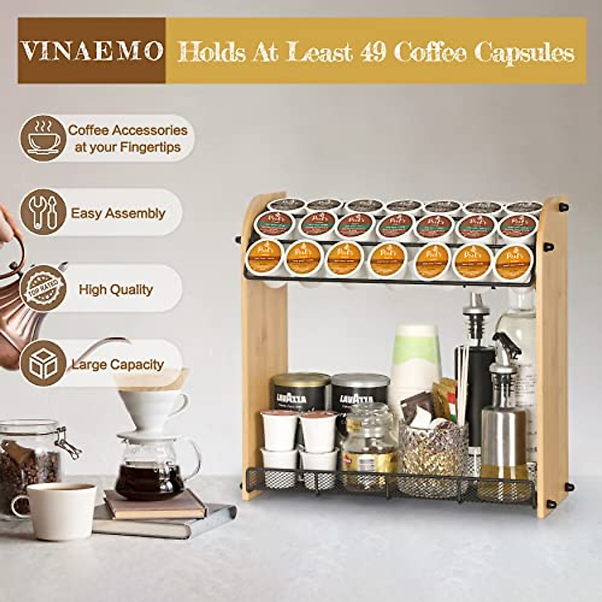 K Cup Holder Large Capacity Coffee Pod Holder Coffee Bar Accessories and Cup Storage Organizer Save Space for Home Office Kitchen Counter Organizer(at Least 49 Coffee Pods)