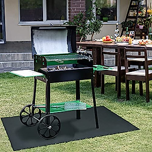 Cvtayn Under Grill Mat 42×30 Inch for Outdoor Charcoal, Flat Top, Smokers, Gas Grills.Oil-Proof and Water-Proof BBQ Fireproof Mat Protects Deck Grass, Indoor Fireplace Mat, Black