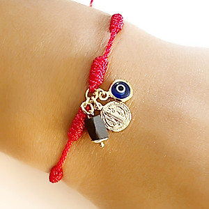 LESLIE BOULES Red Thread Saint Benedict Bracelet Blue Evil Eye & Genuine Azabache Stone Pendants Handmade Jewelry