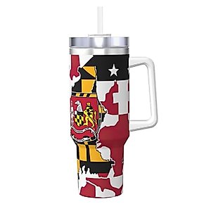 HULIBIN Abstract Maryland State Flag MAP02 Print Double Deck Stainless Steel Travel Coffee Cup With Lid 40 Oz Ice Bully Cup
