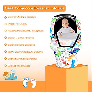 Baby Car Seat Covers Mesh Zipper Peep Window Nursing Cover Breastfeeding Scarf Baby Carseat Canopy Infant Stroller Cover Baby Shower Gifts for Girls and Boys Mothers Day Gifts (Dinosaur)