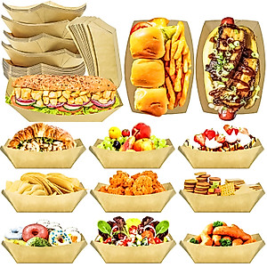 MotBach 150 Pack 3LB Extra Large Paper Food Boat Trays Disposable Paper Boats, Heavy Duty Food Boats, Paper Food Serving Tray Boat Basket for Snacks Popcorn Dessert Sandwich Burger Taco Fries Nacho