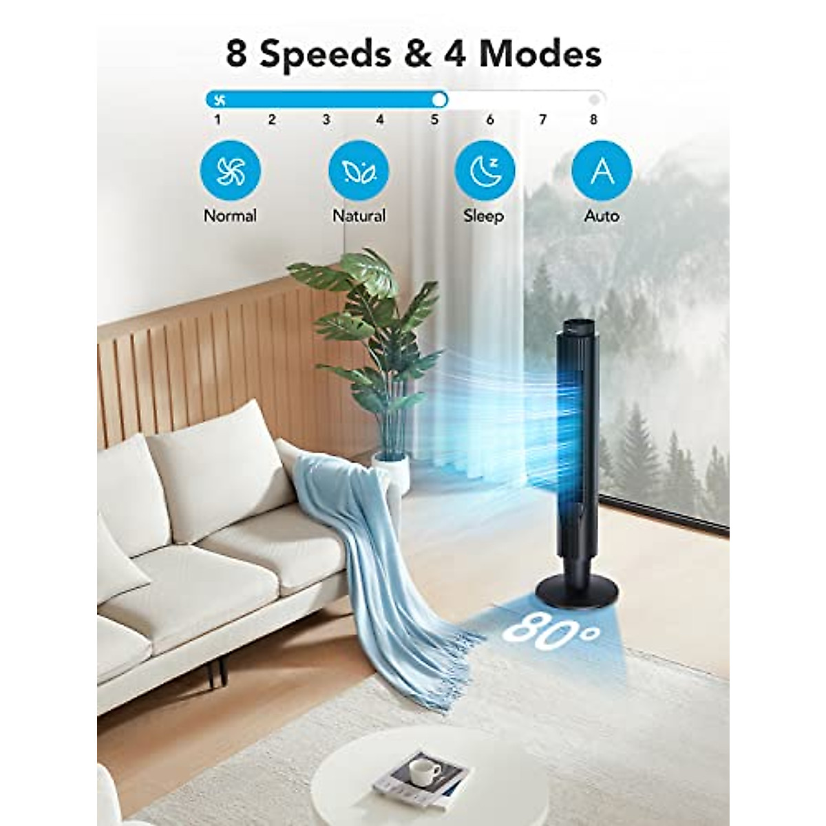 GoveeLife Smart Tower Fan 2023 Upgraded, 42 Inch WiFi Fan with Aromatherapy and Temp Sensor, Oscillating Fan with 8 Speeds 4 Modes up to 25ft/s, 24H Timer Fan Tower, 27dB Quiet Floor Fan for Bedroom