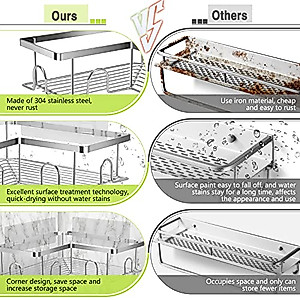 JOFUNBEAU Corner Shower Shelf for Inside Shower,3-Pack Adhesive Shower Organizer with Soap Holder&2 Hooks&Hairdryer Shelf,Rustproof Shower Caddy Shelves Rack for Bathroom Kitchen Storage(Chrome)
