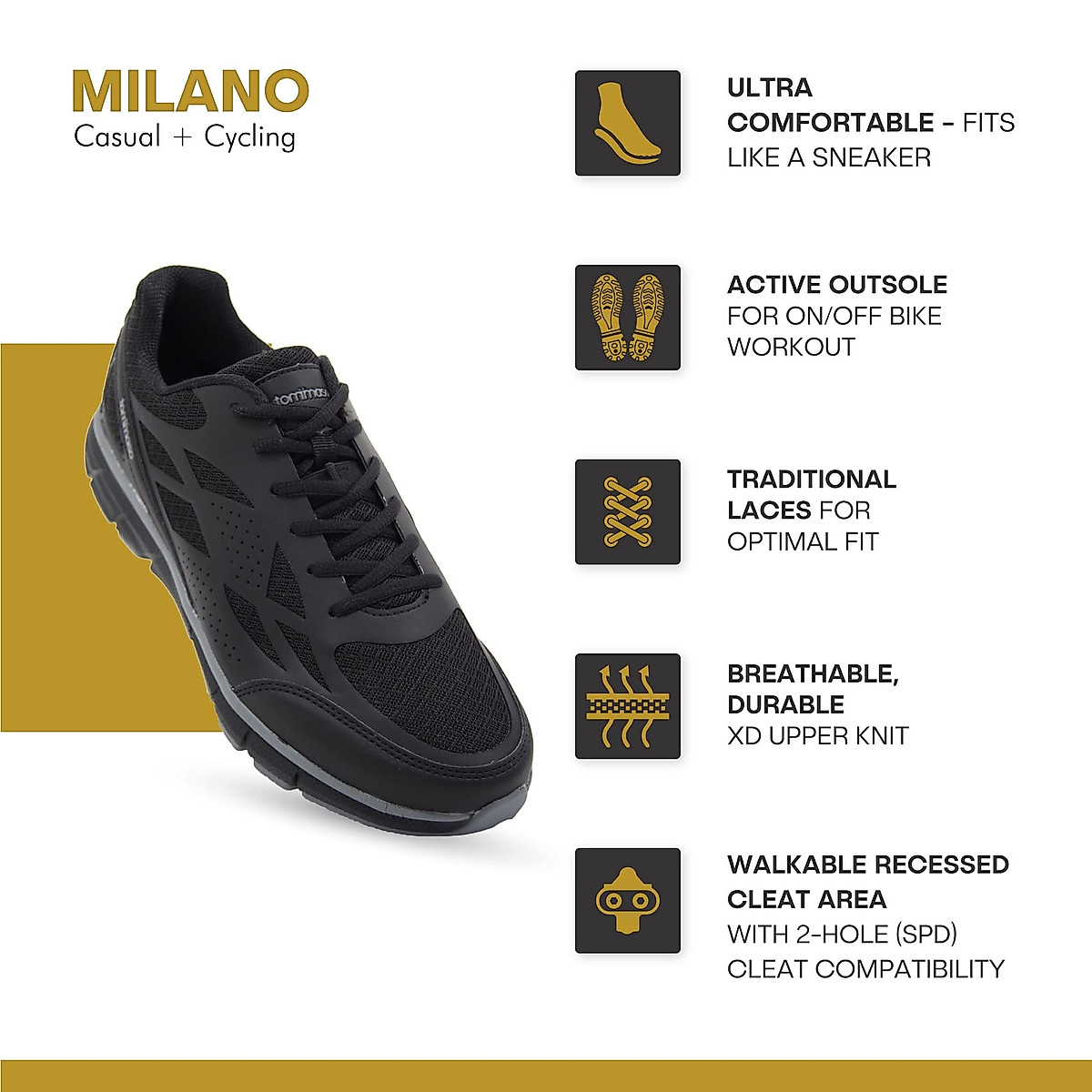 Tommaso Milano Men's Indoor Cycling Shoes Biking Urban Cycling Shoe Apparel Vegan Cycle Shoes Men Compatible with SPD Cleats SPD Cycling Shoes Mens Shoes SPD Shoes SPD Clips Shoes Bike - Black 45