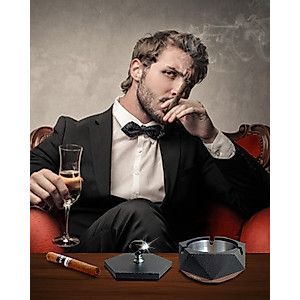 Ashtray for Outside Patio, Black Ash Tray with Lid and Removable Liner, Perfect Outdoor Ashtray for Cigarette Smokers, Cool Outdoor Ashtrays for Patio Waterproof/Windproof