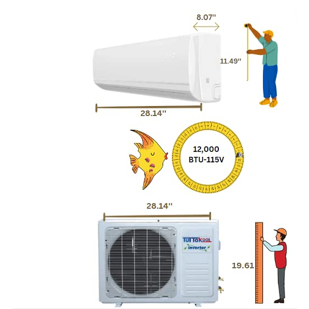 TUTTOKOOL 12000 BTU Wifi Enabled 20 SEER2 Cools Up to 550 Sq.Ft 110-120V Energy Efficient Mini Split Air Conditioner & Heater Ductless Inverter System, with 1 Ton Heat Pump