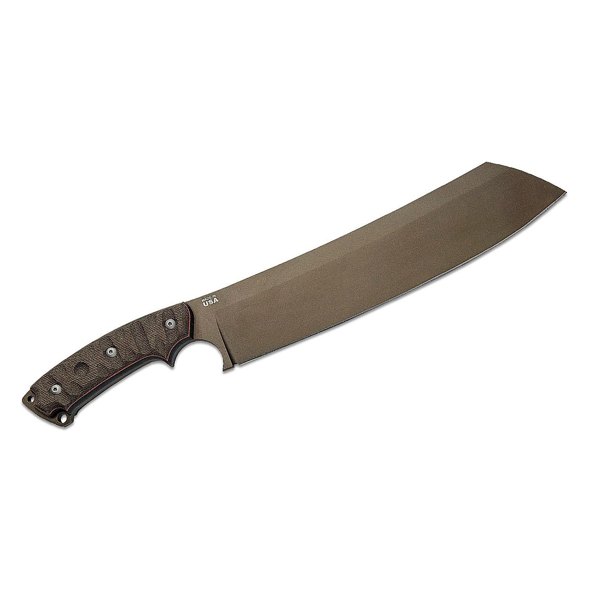 Tops Knives El Chete Fixed Blade Knife with Midnight Bronze Blade Finish, Rocky Mountain Tread Handle, and Black Kydex Sheath with Steel Belt Clip, ELCH-01-RMT