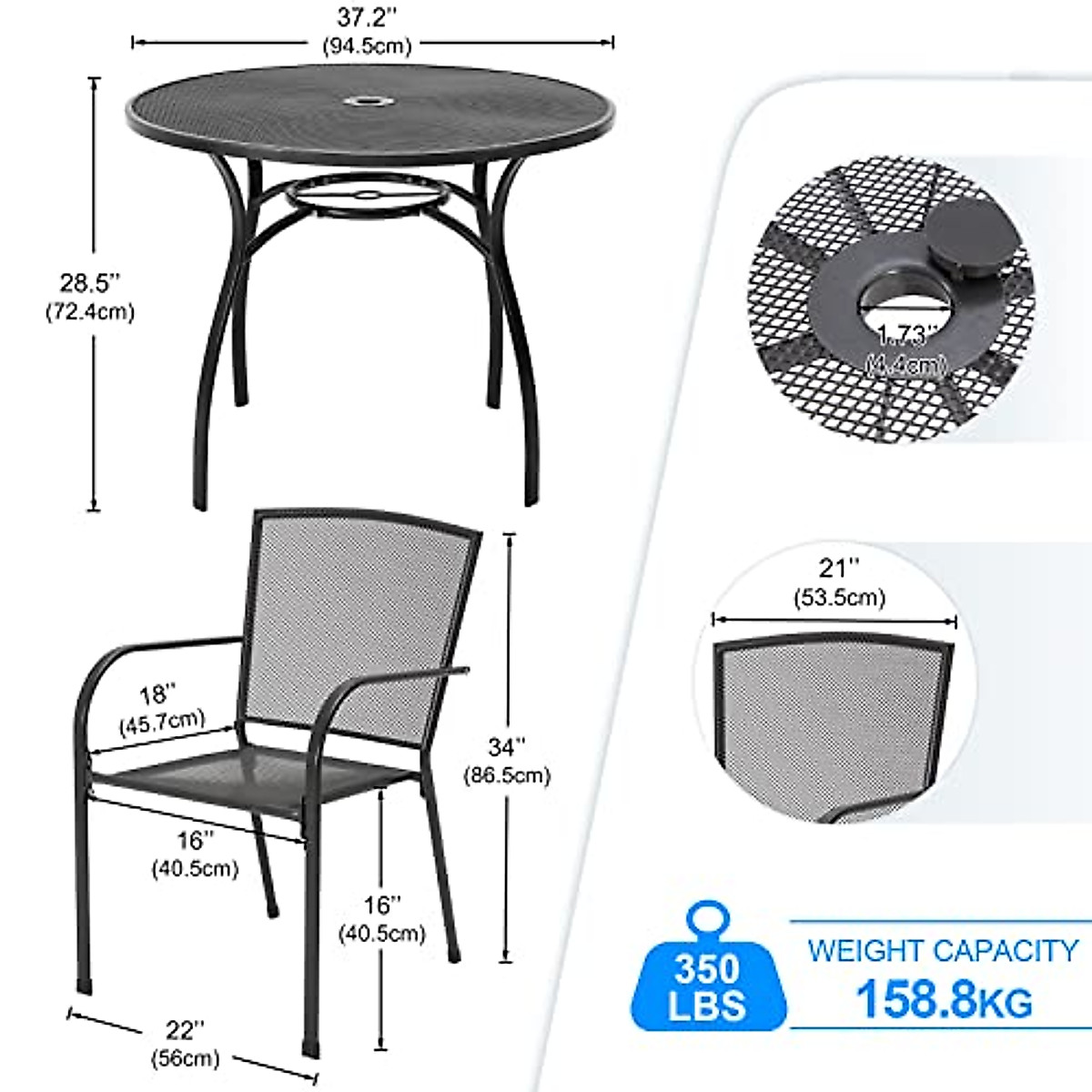 AECOJOY 5 Piece Outdoor Table and Chair, Patio Outdoor Dining Set with 1.73" Umbrella Hole, Patio Table and Chair Set of 4 for Garden,Bistro,Deck