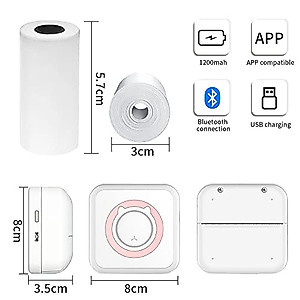 Portable Sticker Mini Printer - Bluetooth Pocket Printer for Customized Sticker, Wireless Photo Printer Compatible with Phone/Android, Thermal Printer for Photo Memo Study Note (10 Roll Paper,Pink)