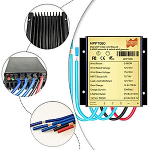 Mars Rock 0~800W 30A Mini Wind Charge Discharge MPPT Controller IP68 Waterproof Regular Auto Match Wind Output DC AC 12/24v Voltage Wind Power System Lithium Lead-Acid Gel Battery