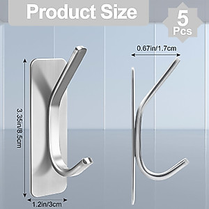 Tivcck Adhesive Towel Hook,5 Pack Adhesive Wall Hooks,Stick on Wall Hooks for Hanging Robe Coat,Metal Adhesive Hooks Heavy Duty,Stainless Steel Bath Towel Hooks for Bathrooms Kitchen,Silver