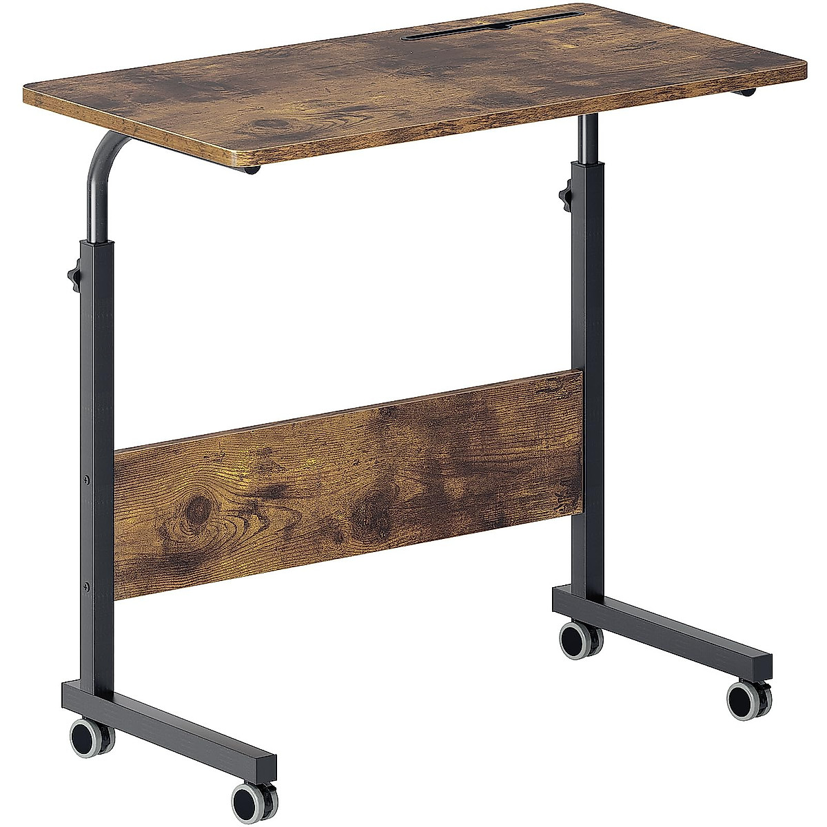 DlandHome Rolling Desk Adjustable Standing Desk, Mobile Side Table 31.4 Inches w/Wheels Adjustable C Table Movable Portable Laptop Computer Stand for Bed Sofa,Retro