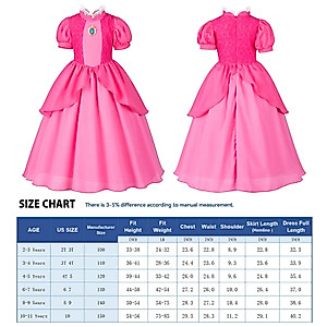 Pink Princess Dress for Girls, Kids Princess costume with Crown Gloves Wand Earrings 8-9 Years