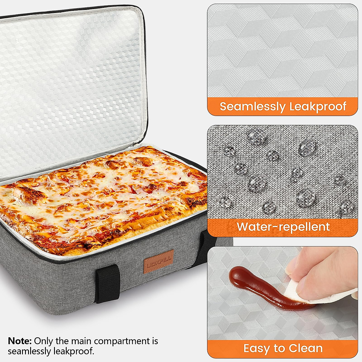Uoxfill Lunch Bag Insulated Thermal Food Carrier Insulated Casserole Carrier for Hot or Cold Food,Insulated Tote Bag for Potluck Cookouts Parties Picnic, Lasagna Lugger,Fits 9"x13" Baking Pan,Gray