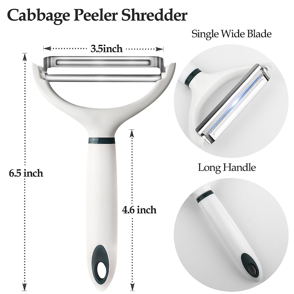 2PCS Cabbage Shredder Slicer Peeler for Coleslaw, Cabbage Cutter Grater Shredder for Sauerkraut, Large Y Peeler Wide Blade Vegetable Peeler, White with Green