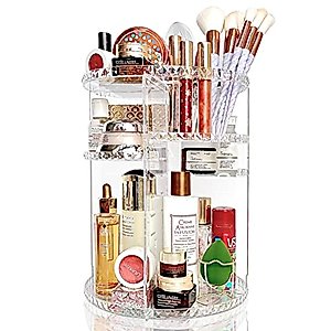 COMODID Makeup Organizer, 360 Degree Rotating Adjustable Cosmetic Storage Display Case with 8 Layers Large Capacity, Crystal Clear