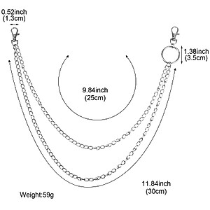 3 Pieces Jeans Chains Wallet Chain Pocket Chain Belt Chains Hip Hop Pants Chain with Lobster Claw Clasps for Keys, Wallet, Jeans Pants Belt Loop Purse Handbag (Silver)