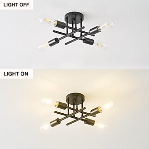 Giutna Modern Semi Flush Mount Ceiling Light Fixture,4-Light Farmhouse Light Fixtures Ceiling Mount,Industrial Chandelier Ceiling Lamp for Living Room Bedroom Kitchen Hallway,Bulb Not Included(Black)
