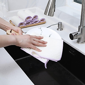 Oeleky Kitchen Dish Cloth Pack of 8, Strong Absorbent Dish Rags for Washing Dishes, Waffle Weave Cleaning Cloths Quick Drying (12x12 Inches, Brown)