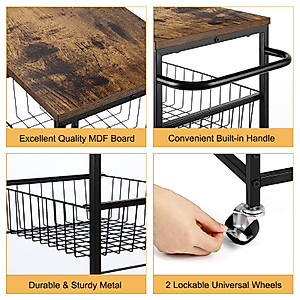 smusei Kitchen Cart on Wheels 4 Tier Metal Moveable Kitchen Cart with Storage Rolling Utility Storage Cart with Pull Out Baskets for Home, Bathroom, Pantry