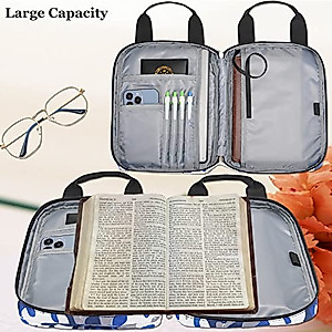 DSIUE Bible Cover for Kids Boys Book Carrying Case Scripture Bag with Handle Pockets Childrens Teens Church Bag Camo Blue