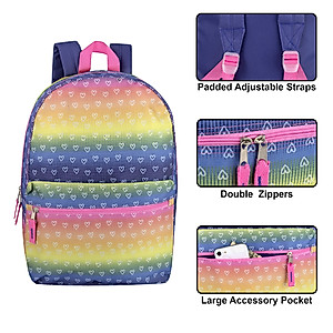 Trail maker Girls' All Over Printed Backpack 17 Inch Backpack for Girls With Padded Straps (Pastel Hearts)