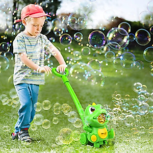 TOY Life Dinosaur Bubble Lawn Mower for Toddler with 3 Bubble Solutions, Bubble Mower for Toddlers, Kids Toy Lawn Mower, Leaf Blower Bubble Machine for Kids, Bubble Lawnmower, Outdoor Toddler Toys
