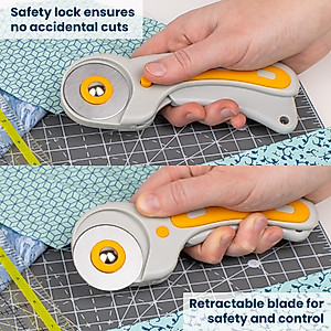 WA Portman Rotary Cutter Set with Blades - 45mm Rotary Cutter with Safety Lock - 5 Extra SKS-7 Steel Rotary Fabric Cutter Blades - Fabric Cutter Wheel for Sewing - Fabric Rotary Cutter Blades 45mm