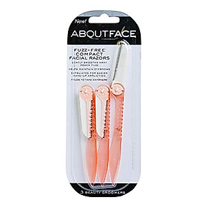 About Face Fuzz-Free Compact Facial Razors for Shaving & Exfoliating - Includes 3 Beauty Groomers - For Face, Lips & Eyebrows