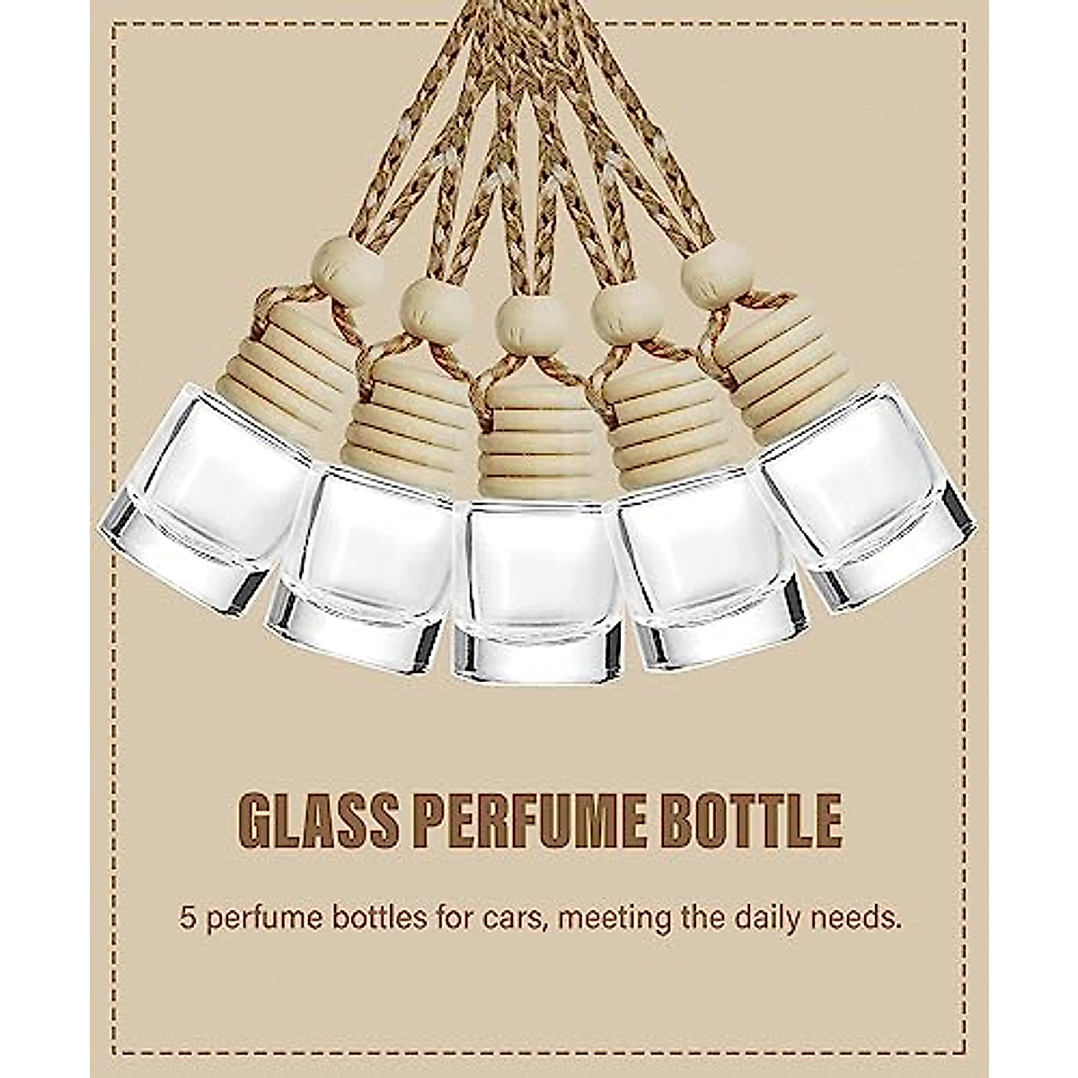 ESEWALAS 5Pcs Hanging Car Air Freshener,8ml Car Hanging Diffuser,Empty Glass Perfume Bottles Oil Diffuser Perfume Aromatherapy Pendant Bottle,Air Freshener Diffuser Bottle Pendant