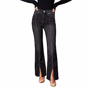 GRAPENT Jeans for Women High Waist Ladies Pants Womens Pants Flared Curvy Jeans for Women Y2K Clothing Mom Jeans for Women Trendy Bootcut Bell Bottoms Color Proper Black Size 14