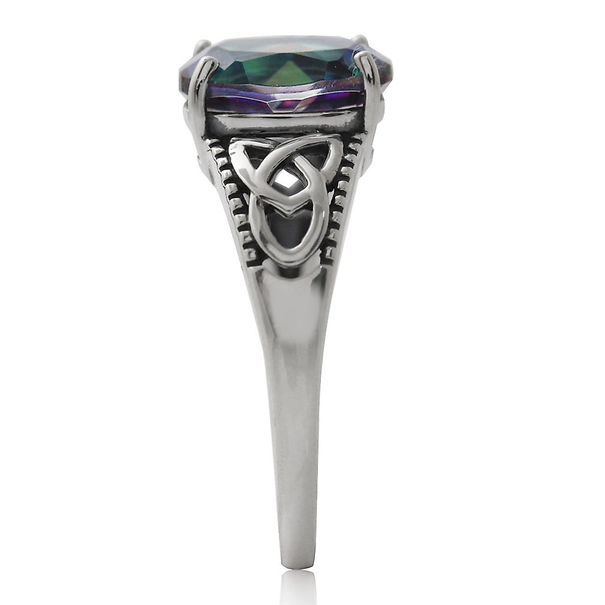 Silvershake 3.04ct. Mystic Fire Topaz 925 Sterling Silver Triquetra Celtic Knot Solitaire Ring Size 7.5