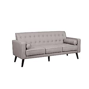 Container Furniture Direct S5302-L Valadez Linen Upholstered Tufted Mid-Century Modern Loveseat with Bolsters, Light Brown