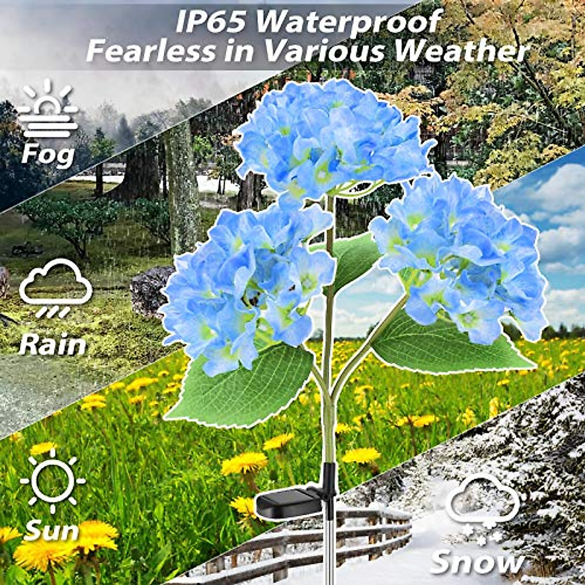 TYNLED Solar Lights Outdoor Decorative - 2 Pack Hydrangea Solar Garden Stake Lights Waterproof and Realistic LED Flowers Powered Outdoor In-Ground Lights for Garden Lawn Patio Backyard (Blue)