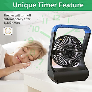 LAVESO D-cell Battery Operated Fan, Super Long Lasting Battery Powered Fan, 5 inch Portable Camping Fan, USB Desk Fan for Office Bedroom Workshop Outdoor, Quiet, 3 Speeds, Timer