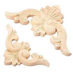 4-Pack Wood Carved Appliques Onlay Decal for Furniture, 6x6cm/2.36"x2.36", Corner Decal for Desk Cabinet Mirror Dresser Drawer Home Decoration