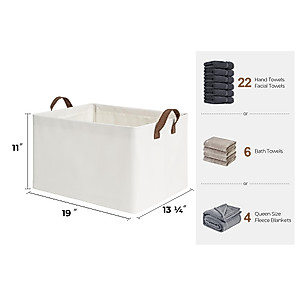 StorageWorks 45L Extra Large Fabric Storage Bins with PU Handles, Storage Baskets for Organizing, Large Laundry Basket, 2-Pack, Beige, 19" L X 13.25" W X 11" H