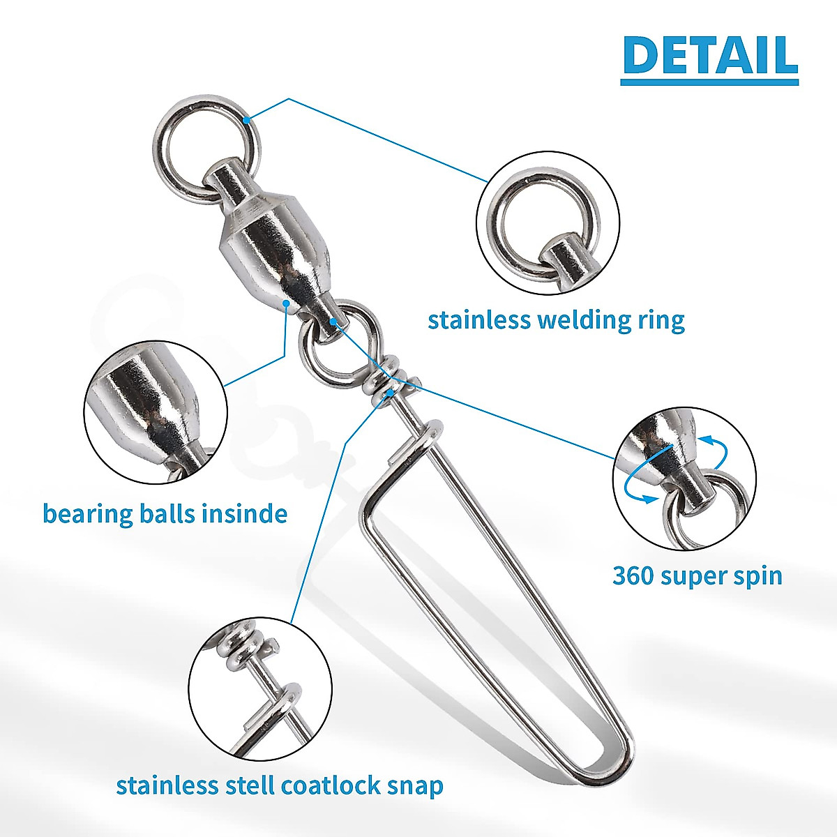 hotlively 25Pack Fishing Swivels,High Strength Swivels Fishing Tackle with Coastlock Snap and Corrosion Resistance Copper Stainless Swivel