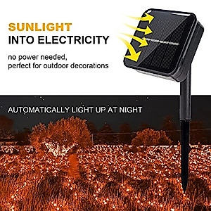 kemooie 2 Pack 100 LED Orange Solar Halloween Lights, 8 Twinkle Modes Waterproof Upgraded Solar Powered Fairy Lights, for Outdoor Garden Patio Christmas Halloween Decorations (Orange)