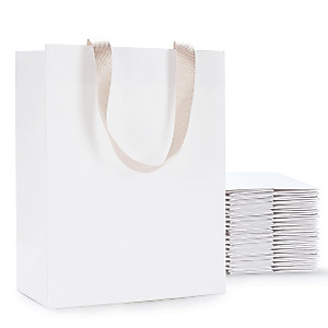 White Gift Bag with Handles, YACEYACE 20Pcs 8"x4.25"x10" White Paper Gift Bags Bulk Kraft Paper Bag White Paper Wedding Bags White Paper Shopping Bags Gift Wrap Bags for Party Birthday Baby Shower Retail Mothers Day Small Busines