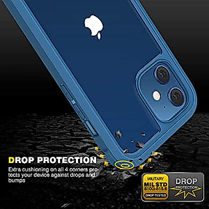 Diaclara Designed for iPhone 12/12 Pro Case, Full Body Rugged Case with Built-in Touch Sensitive Anti-Scratch Screen Protector, Soft TPU Bumper Case for iPhone 12/12 Pro 6.1" (Blue and Clear)