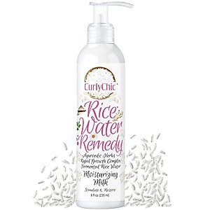 CurlyChic Rice Water Remedy Moisturizing Hair Milk - Hydrates, Detangles & Revives Dry Hair - Ayurvedic Herbs & Fermented Rice Water for Rapid Growth - Sulfate, Paraben & Mineral Oil Free - 8 fl oz