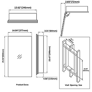 Fundin Bathroom Wall Cabinet with Half Cut Shelves,14.8 x 25.6 Stainless Steel Storage Cabinet, Bathroom/Living Room Medicine Cabinet