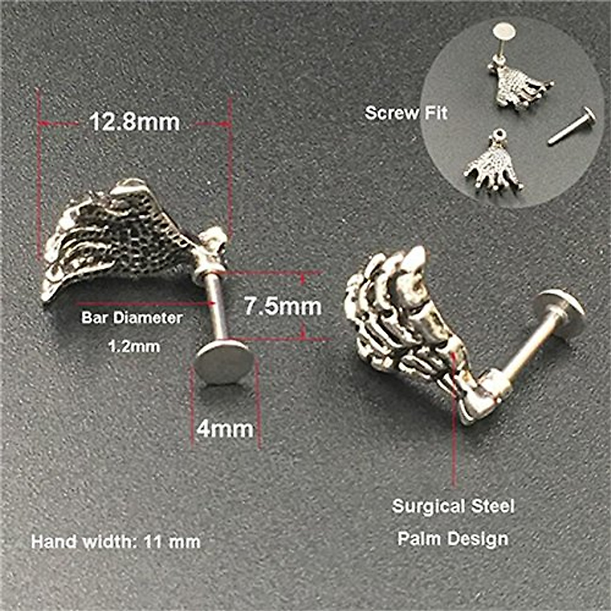 LALANG 1 pc Lip Stud Earring Skeleton Hand Ear Cuff Piercing Ring Bar Jewelry