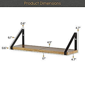 You Have Space Pydna 17" Floating Shelves for Living Room Decor, Bookshelf for Office, Bedroom Wall Shelves, Kitchen and Bathroom Shelves for Storage, Burnt, Set of 5