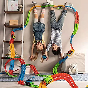 Eapura Glow Race Track Cars for Boys Girls Kids Magic Race Car Track with LED Light Up Race Car Game with 138PCS Magic Tracks Building Toys for Kids Ages 4-8.Birthday Gift Toys for 3+ Year Old Boys