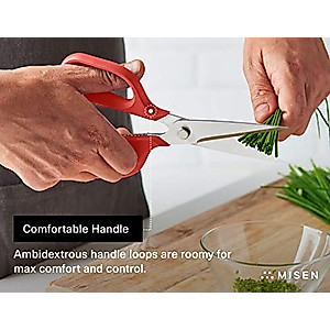 Misen Kitchen Scissors - Multipurpose Kitchen Shears - Heavy Duty Food Scissors - Dishwasher Safe Meat Scissors, Red