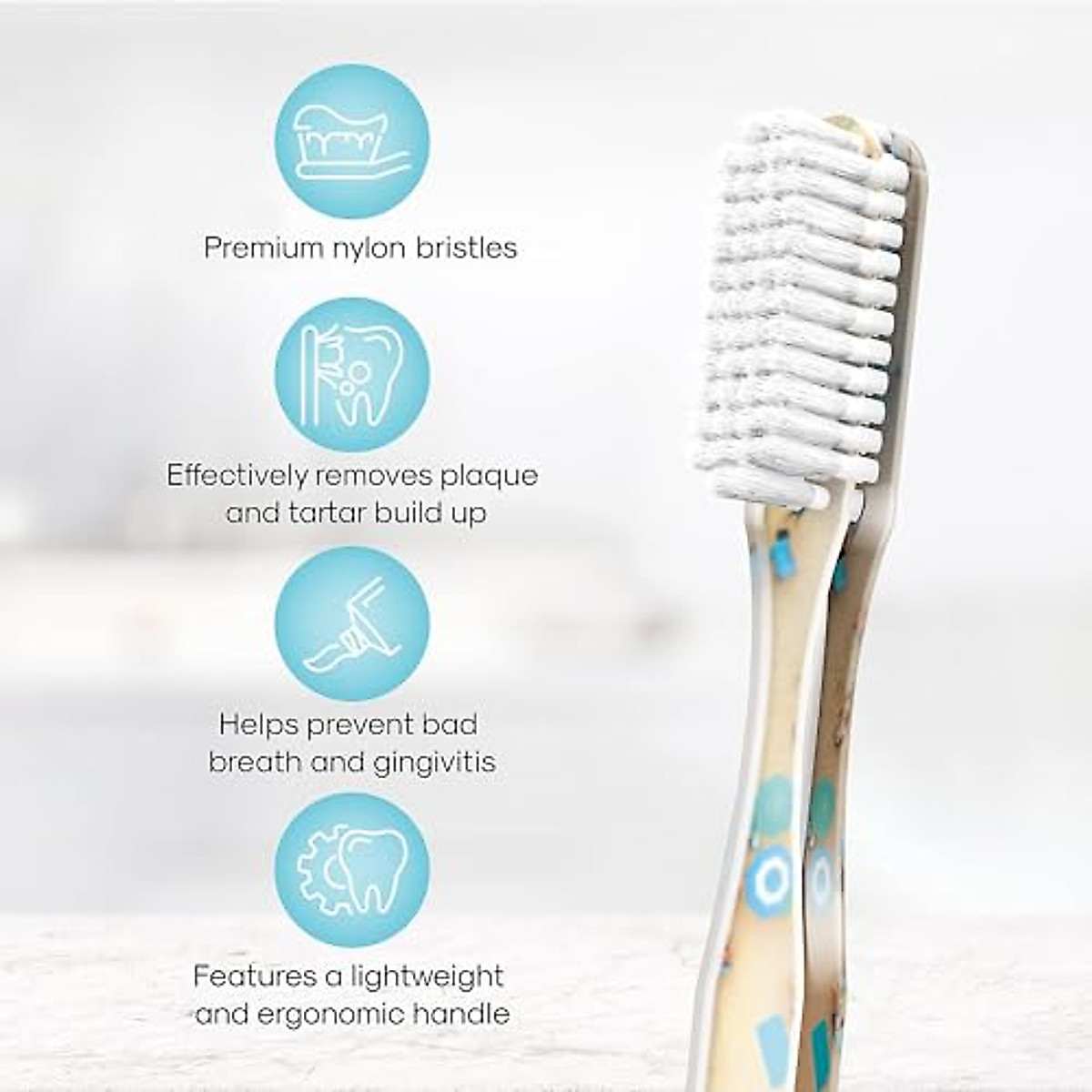 SMYL Toothbrush, Toothbrushes for Adults with Nylon Bristles, Oral Care and Plaque Removal, Day at The Beach Design, Pack of 4